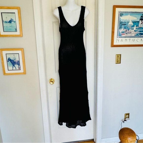 Zara | Dresses | Nwt Black Open Weave Crochet Maxi Small Dress Cotton ...